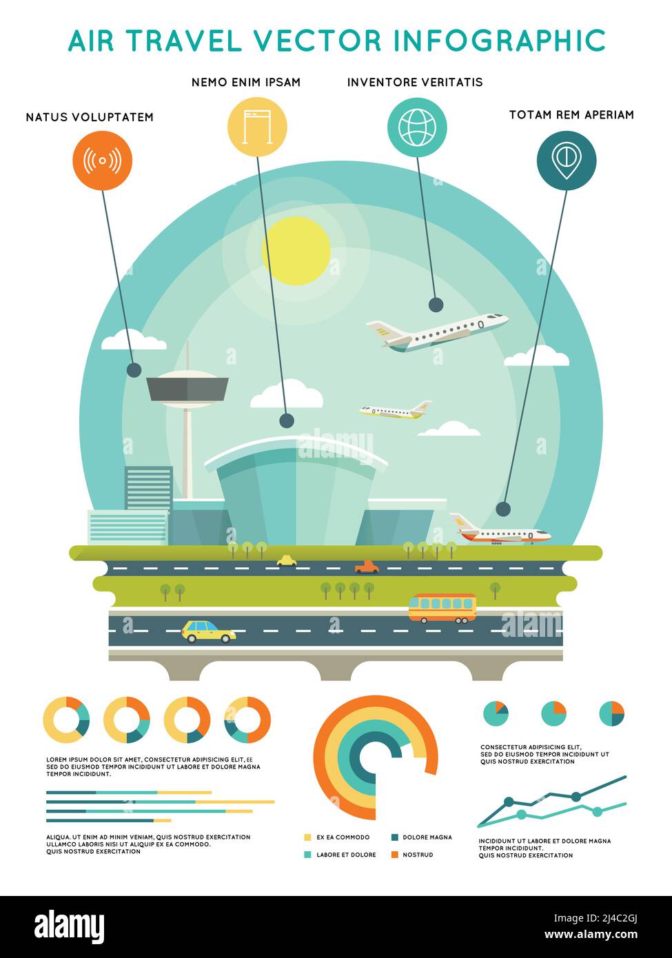 Air travel vector infographic template with airport and aircrafts ...