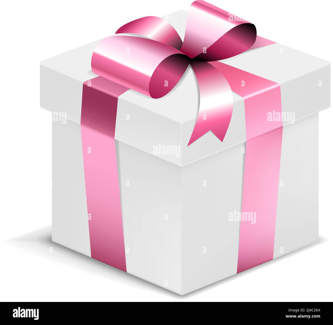 Gift Box white with pink bow isolated on white. Vector Illustration ...
