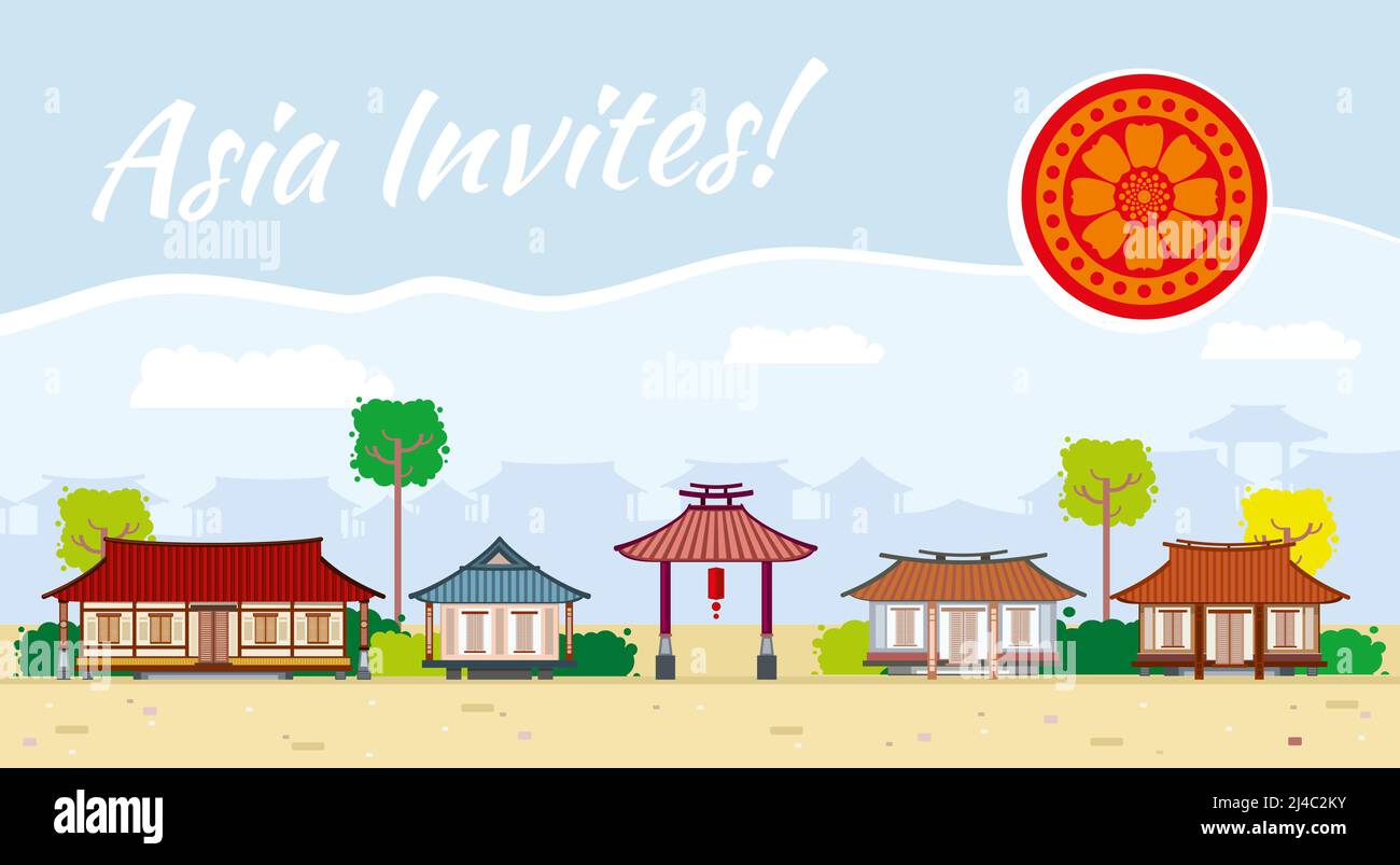 Asia travel vector background. Invitation design banner, oriental ...