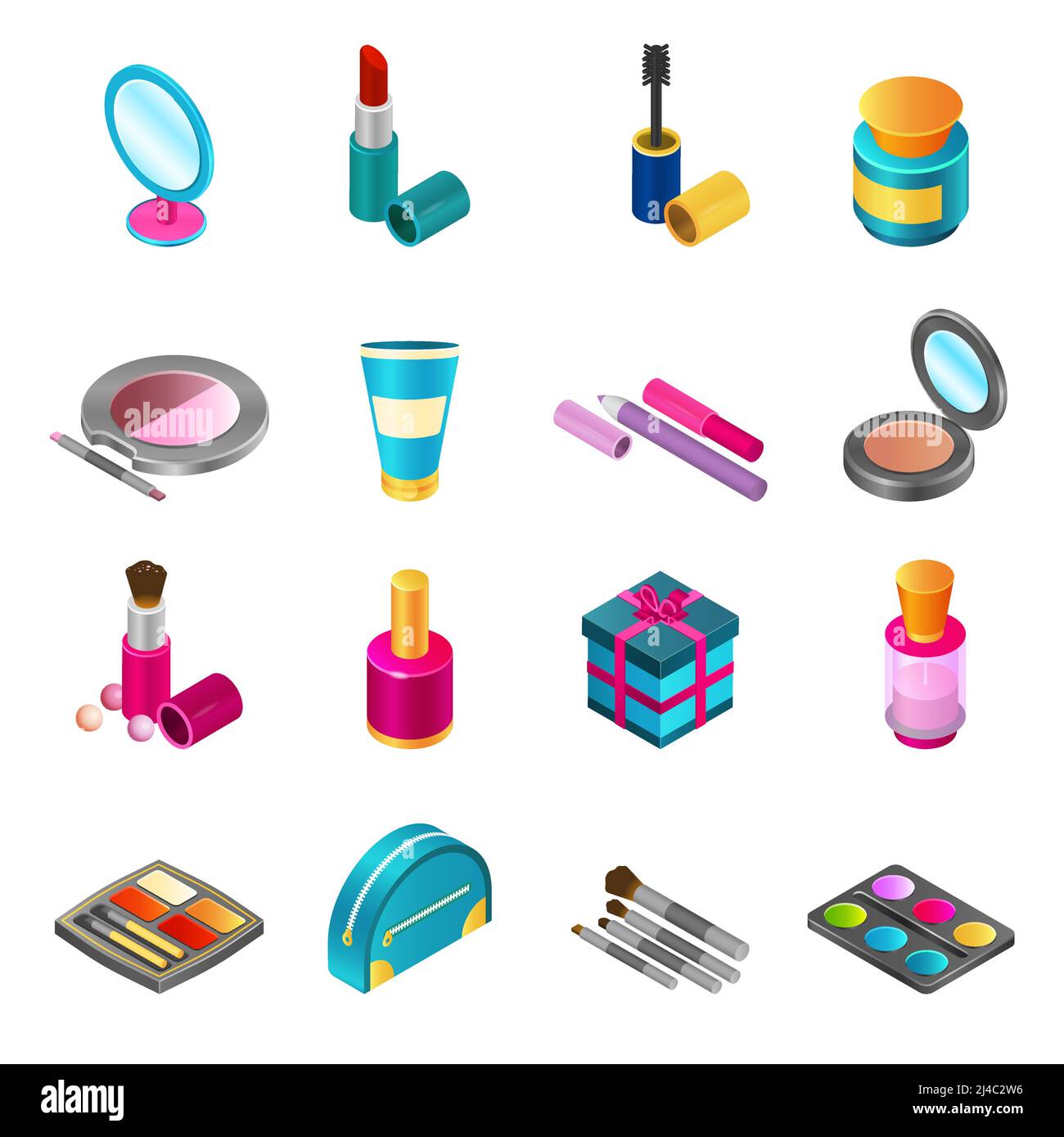 Cosmetics and make-up products icons set with isometric beauty and skin ...