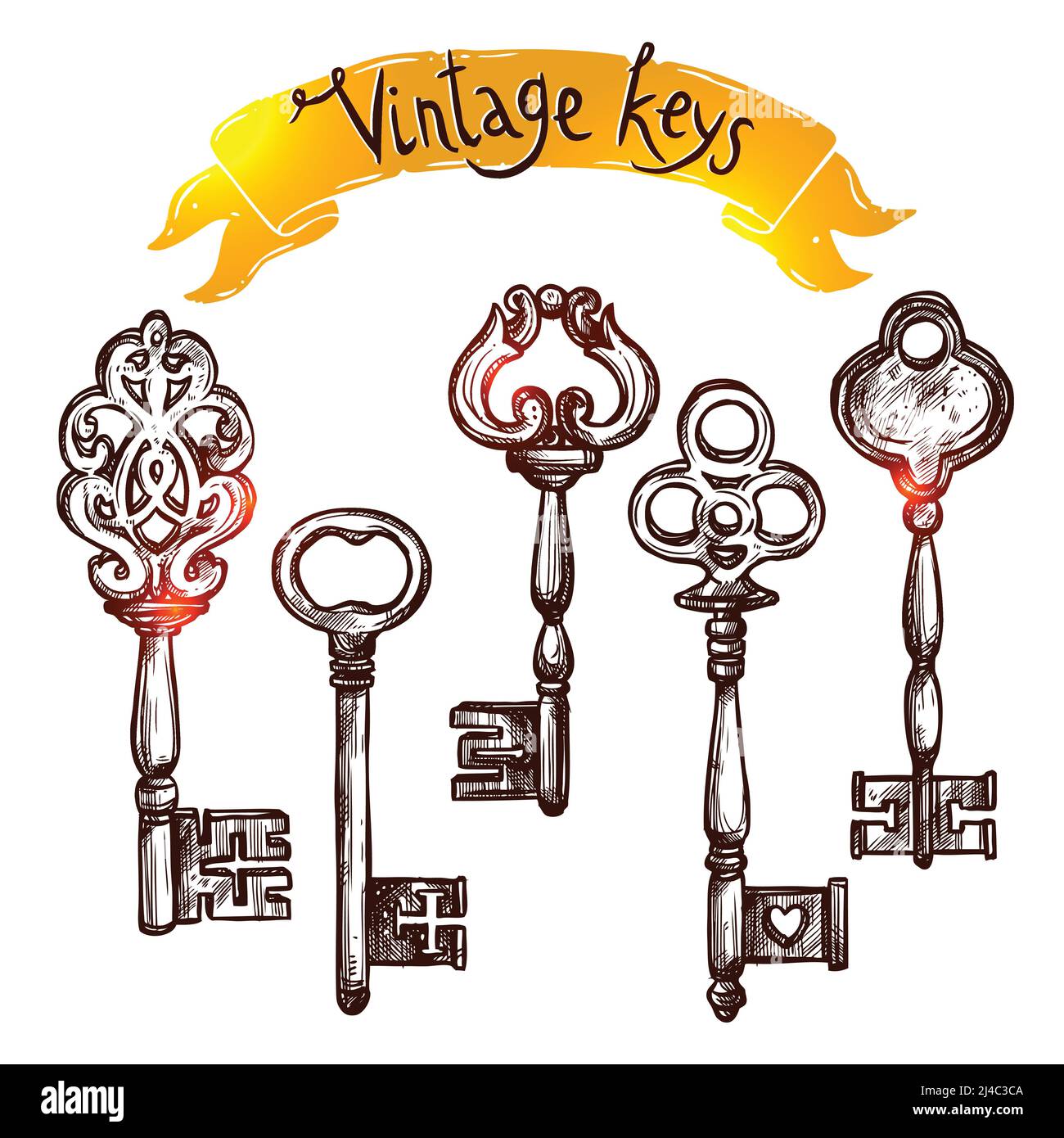 Skeleton Key And Lock Drawing