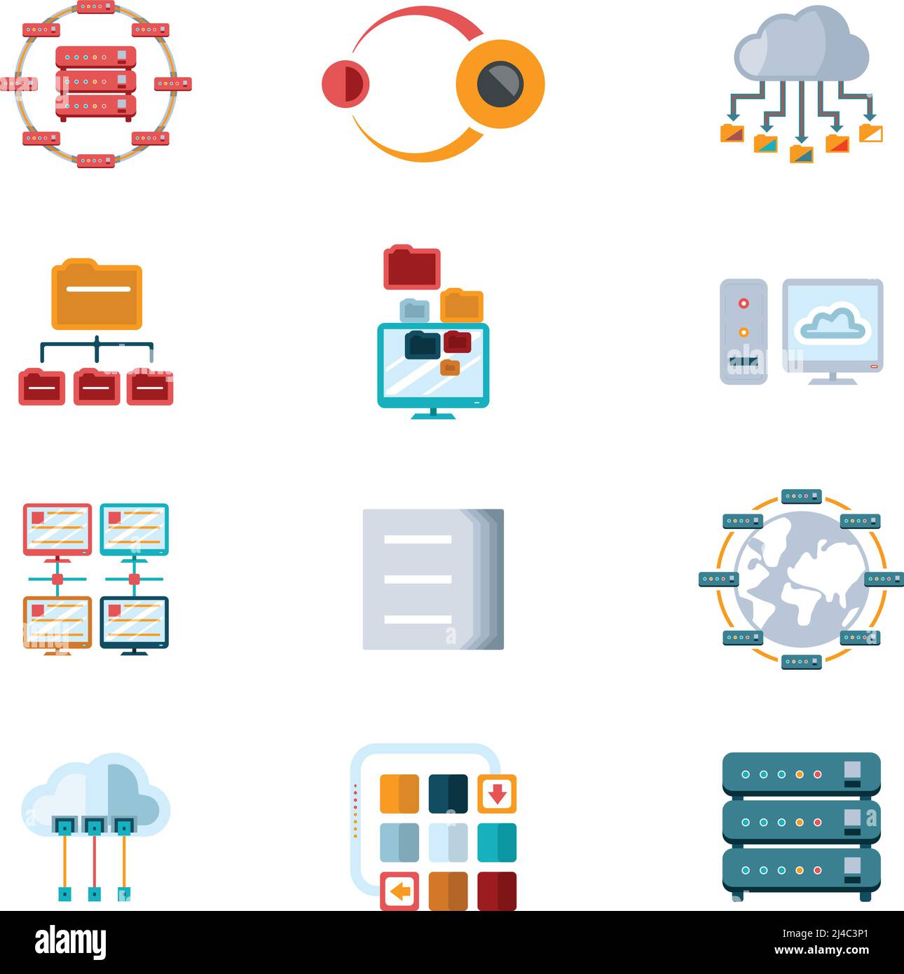 Vector Assorted Colored Computer Networking Icons with Files Servers ...