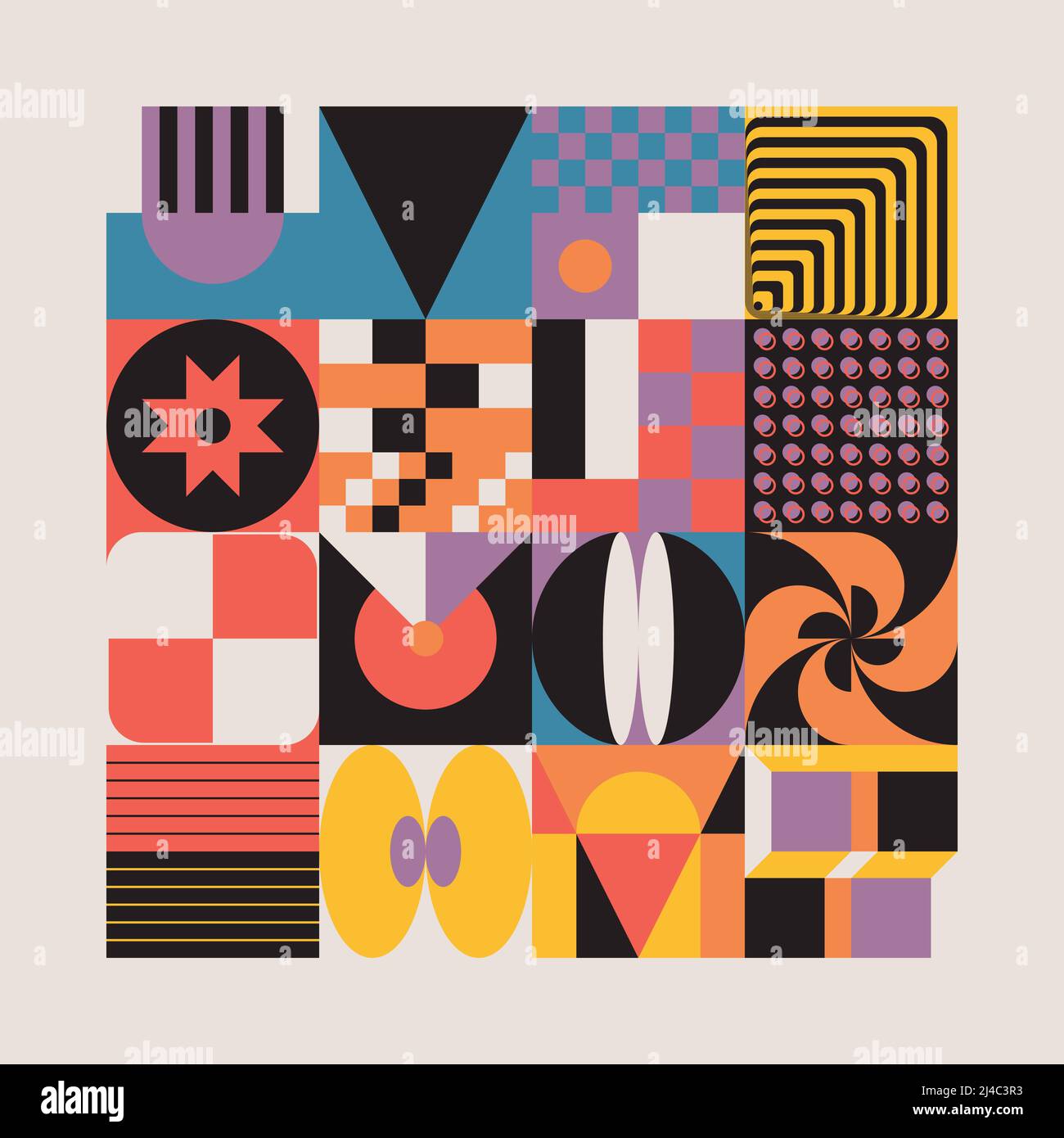 Swiss Art inspired vector pattern artwork made with abstract geometric ...