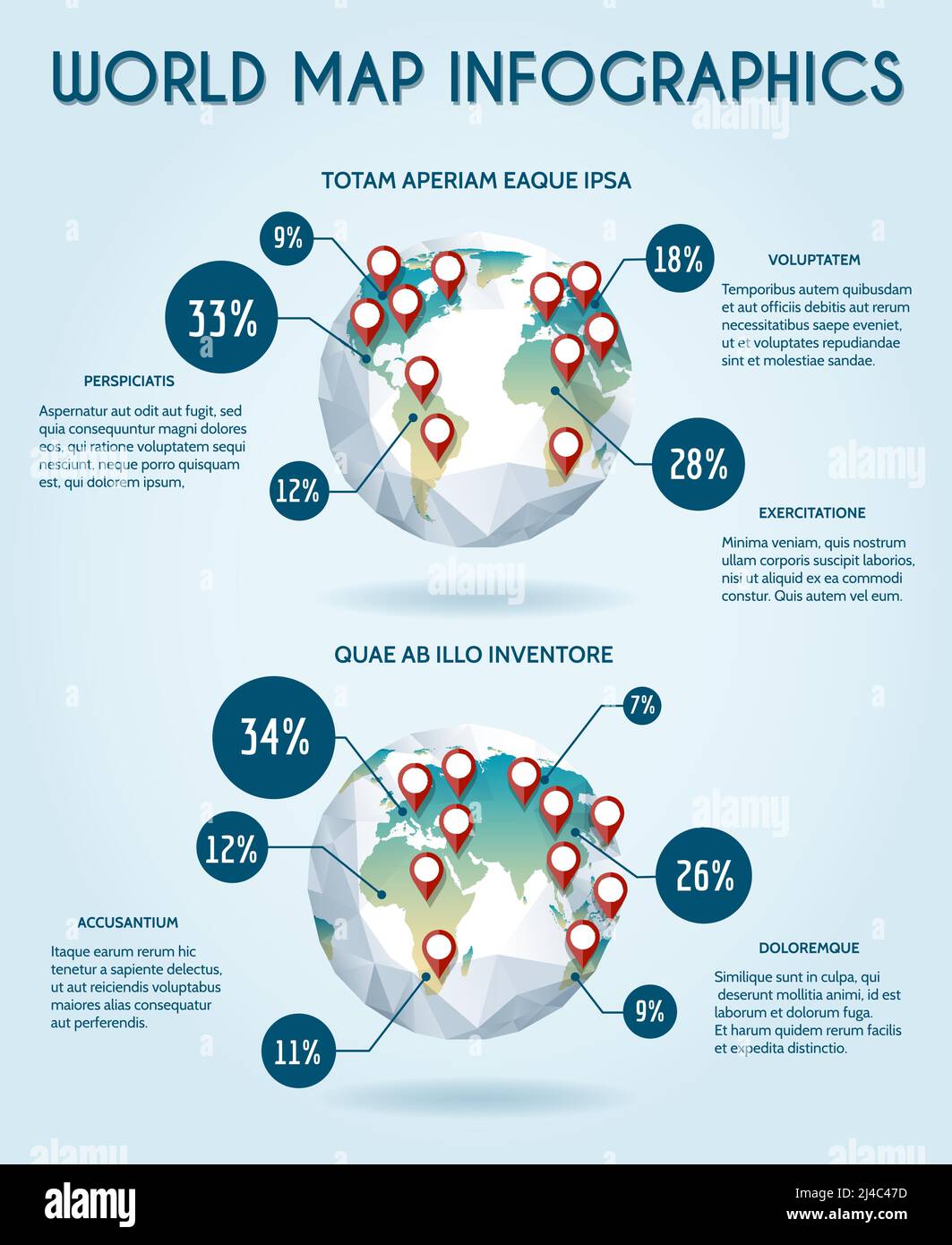 World globe infographic in polygon style. Statistic earth, report data ...
