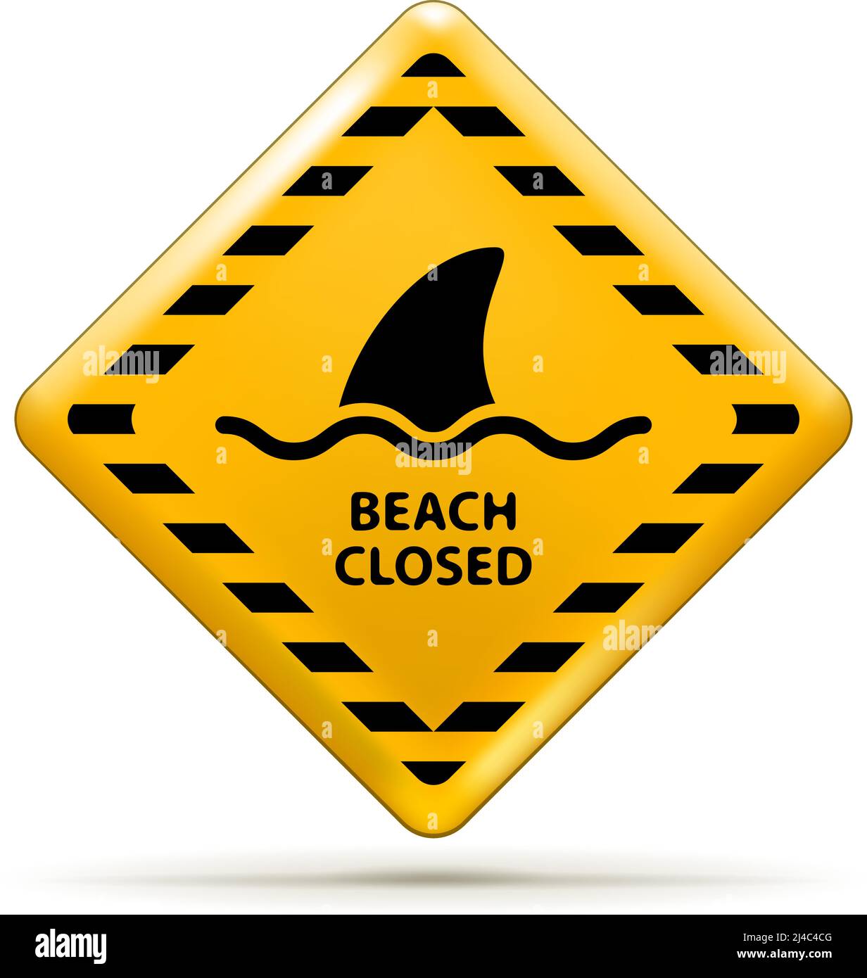 Vector Beach Closed Sign, Shark sighting sign isolated on white ...