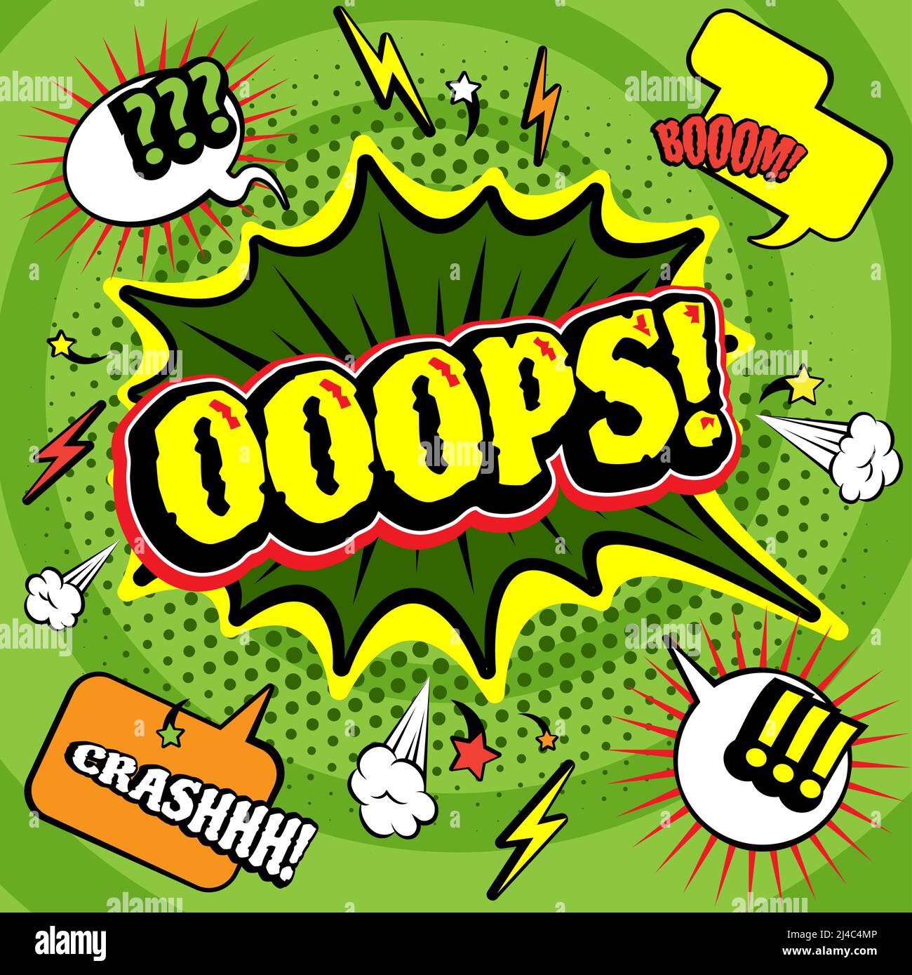 Big green jagged oops bubble comics poster print with lightening and ...
