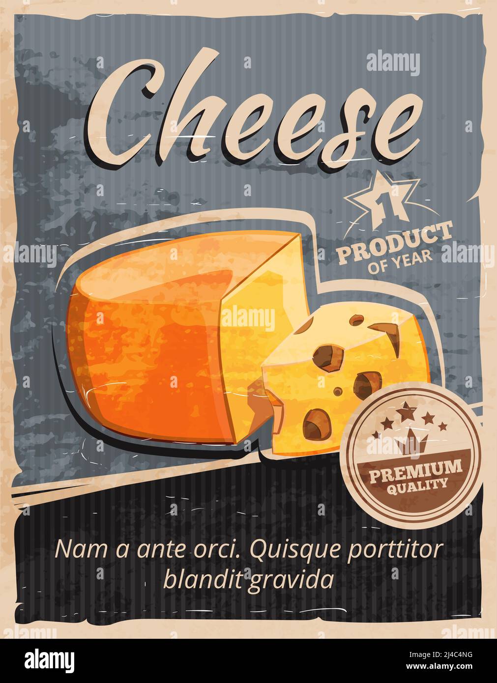 Vintage cheese vector poster. Snack dairy, gourmet breakfast, retro ...