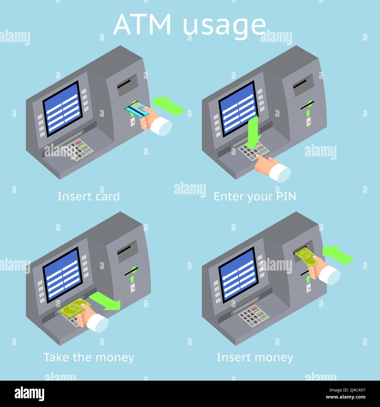 ATM terminal usage. Payment through the terminal. Getting money from an ...