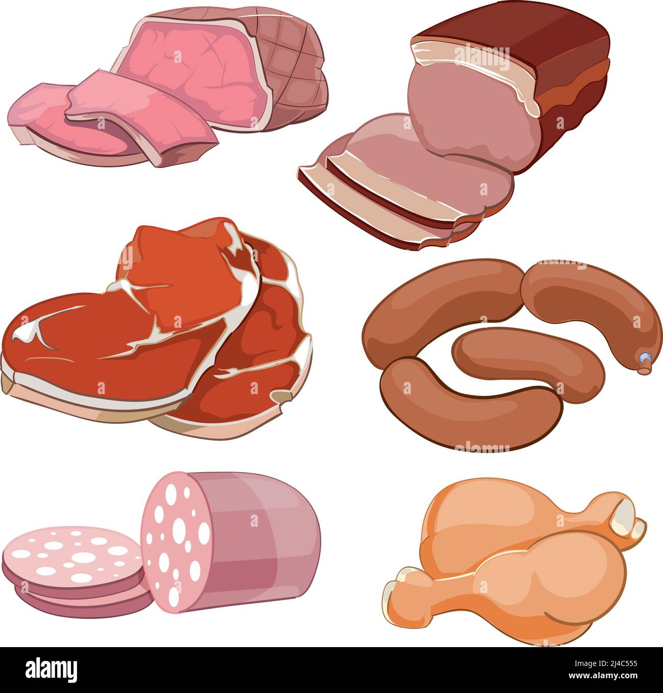 Cartoon butchery meat set. Butchery and ham, steak and bacon, vector ...