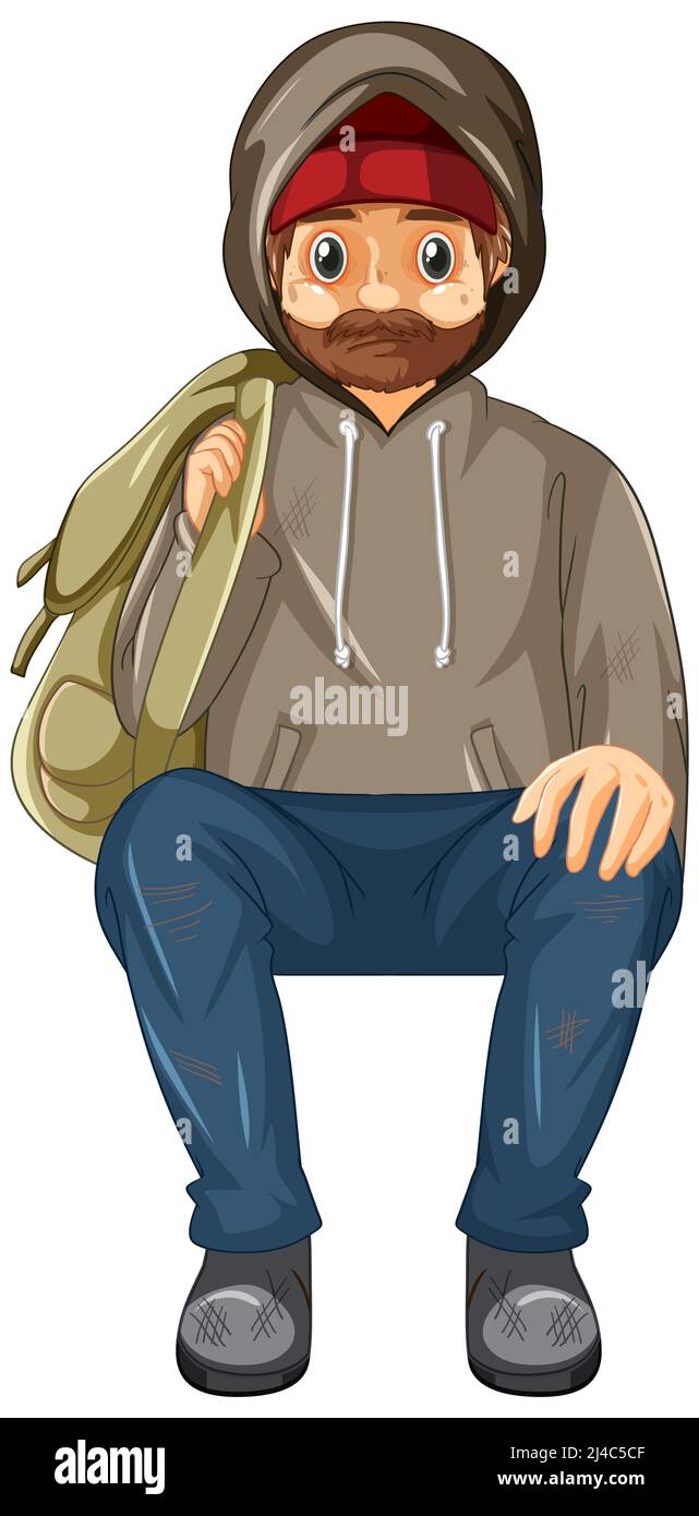 Homeless man cartoon character illustration Stock Photo - Alamy