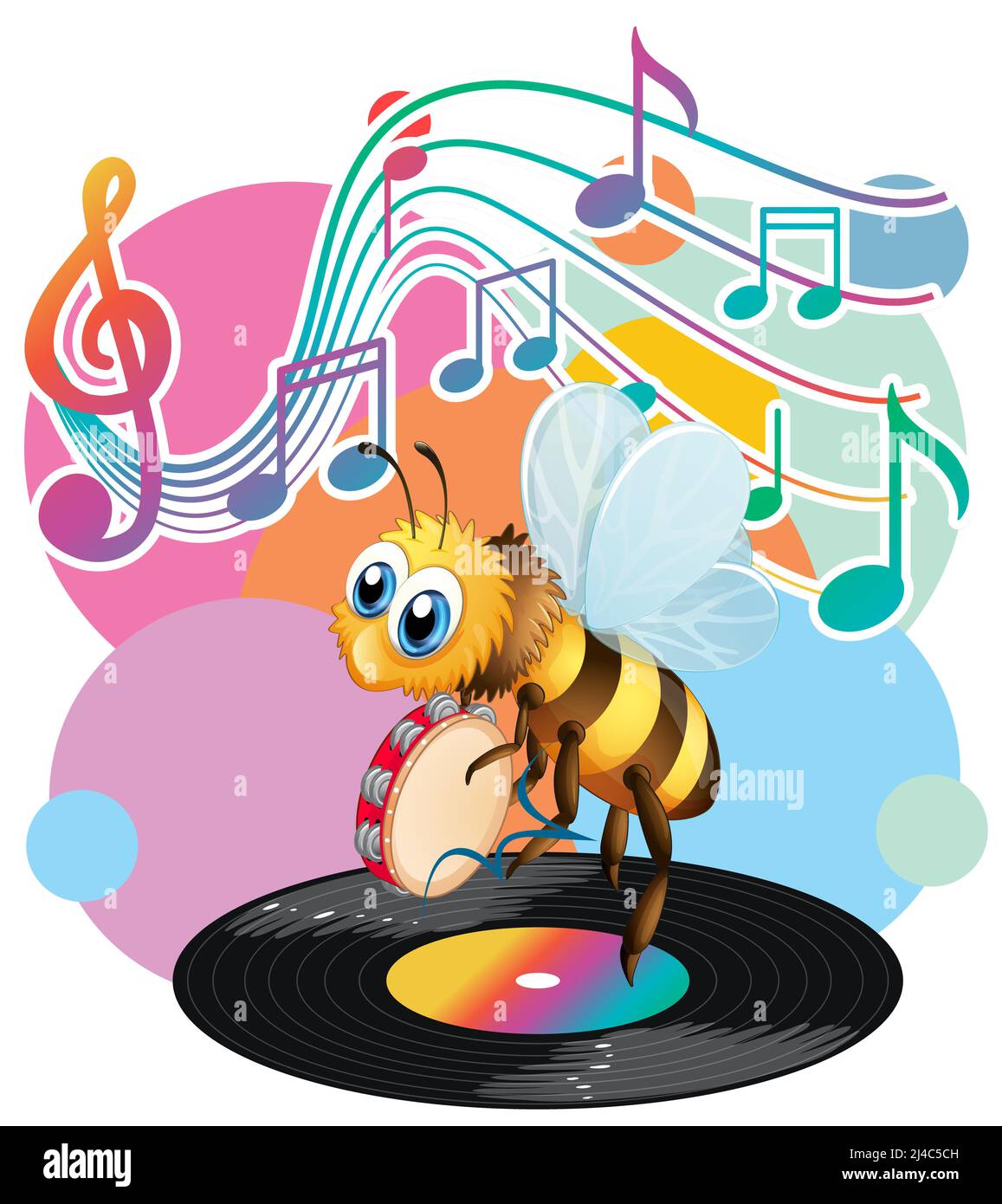Bee cartoon with music melody symbols illustration Stock Photo - Alamy