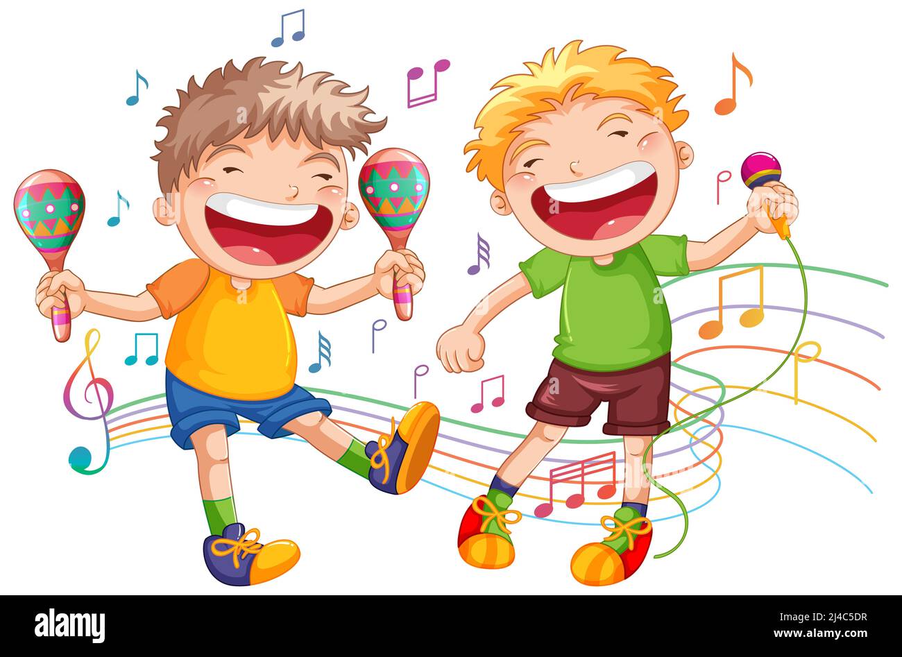 Two boys singing and dancing illustration Stock Photo - Alamy