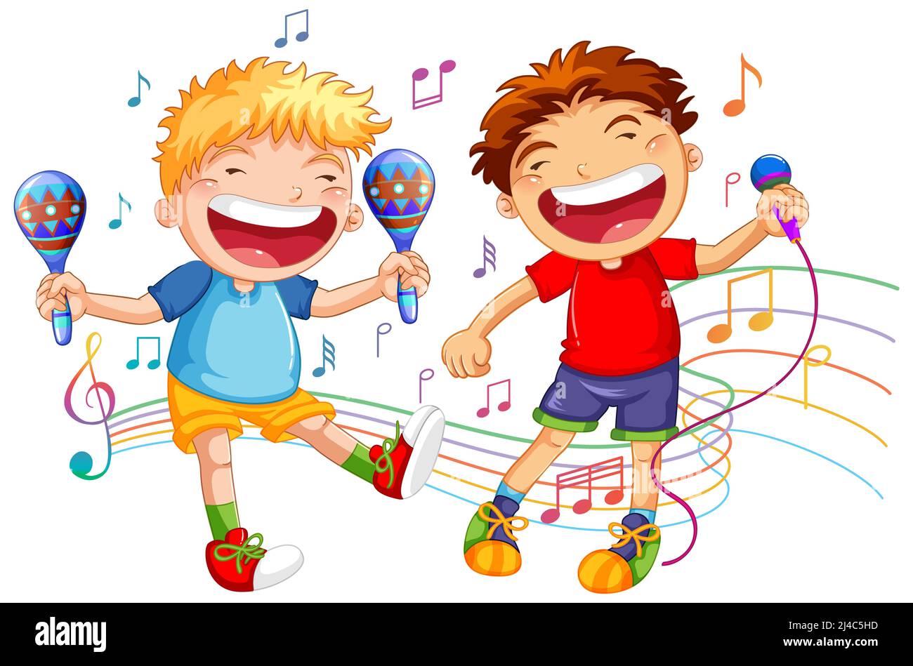 Two boys singing and dancing illustration Stock Photo - Alamy