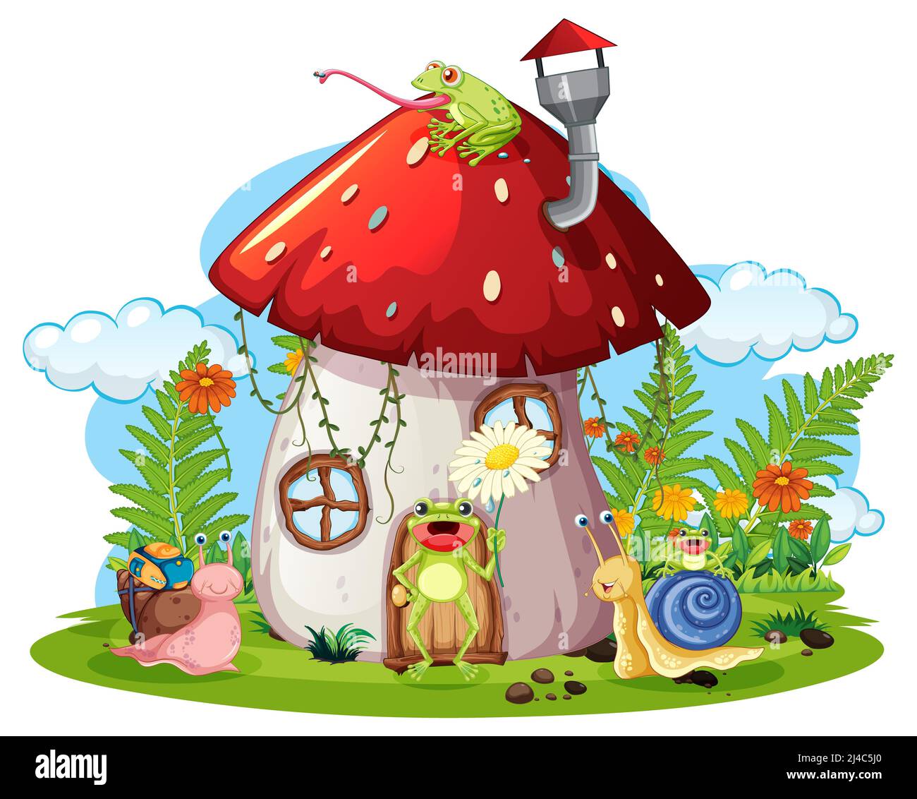 Insect cartoon character at fairy house illustration Stock Photo - Alamy