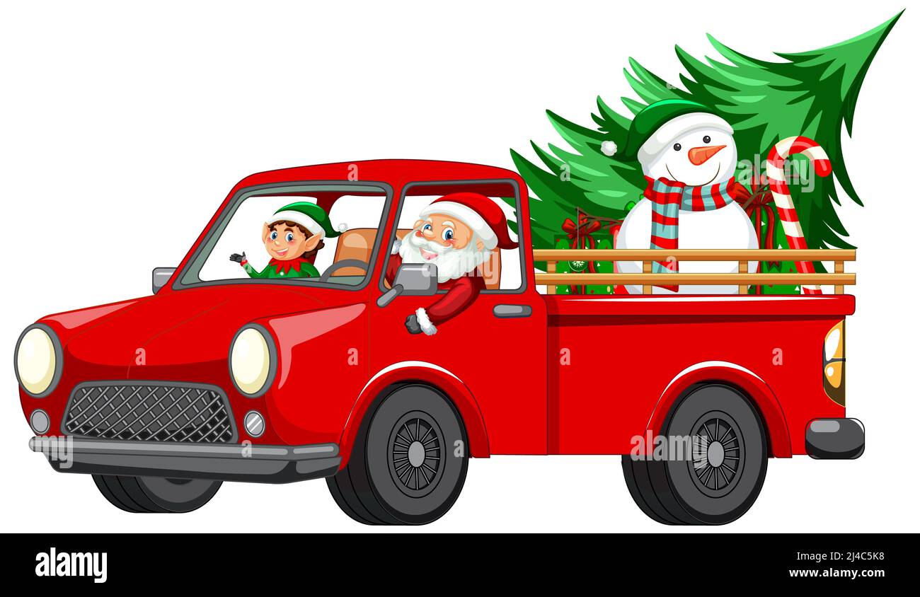 Santa driving car to delivery Christmas gifts illustration Stock Photo ...
