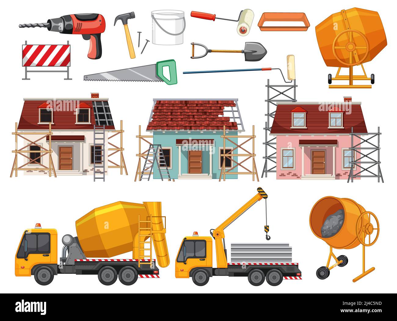 Set of construction site objects illustration Stock Photo - Alamy