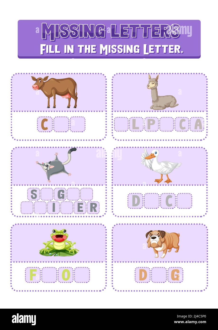 Fill the missing letter of each word worksheet for children ...