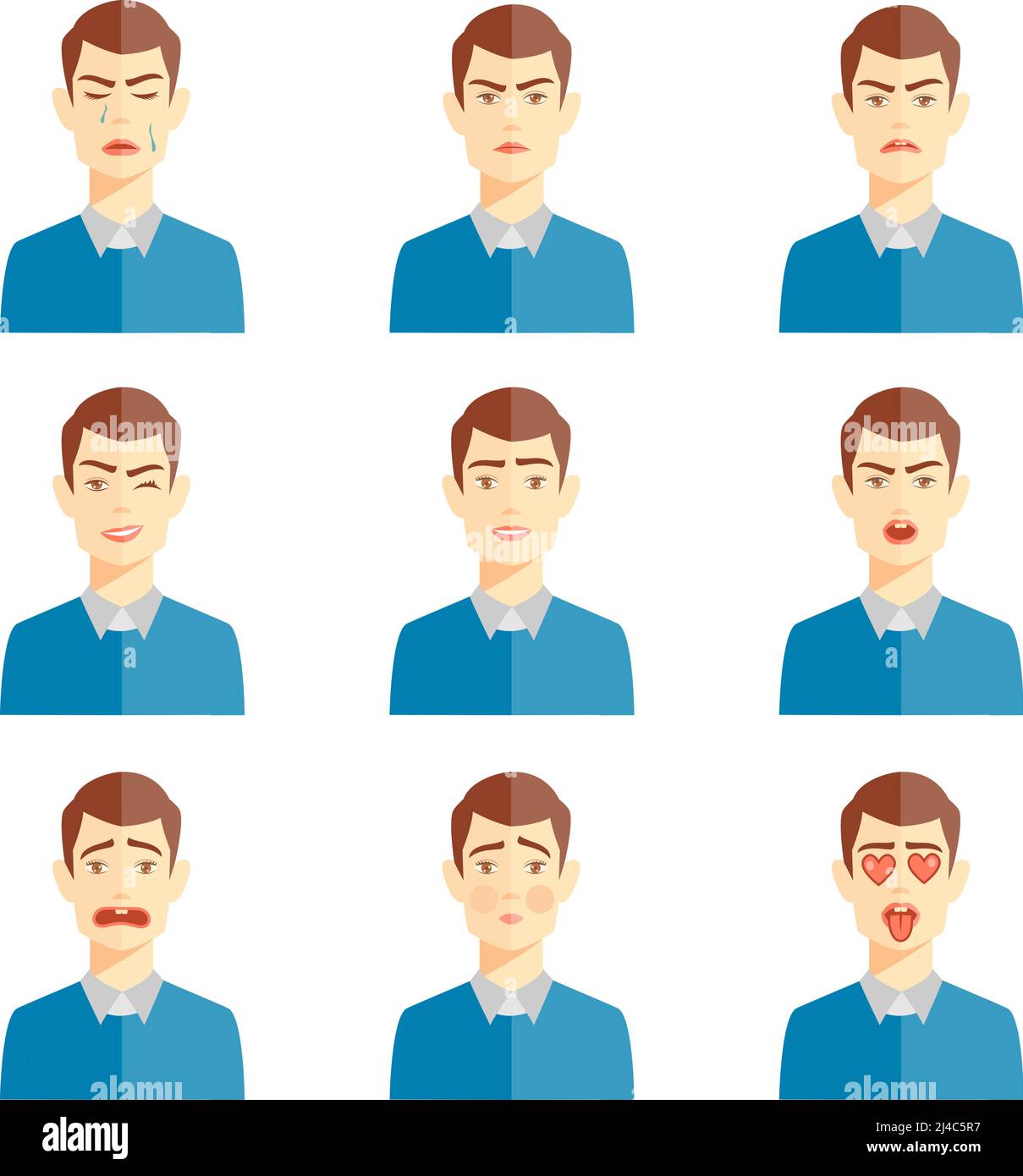 various human emotions vector illustration, set of cute characters ...