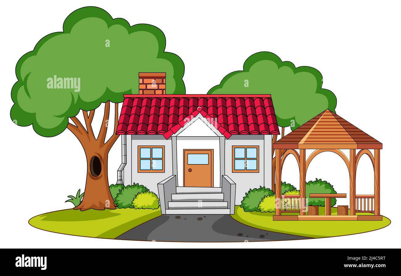 A simple house in nature background illustration Stock Photo - Alamy