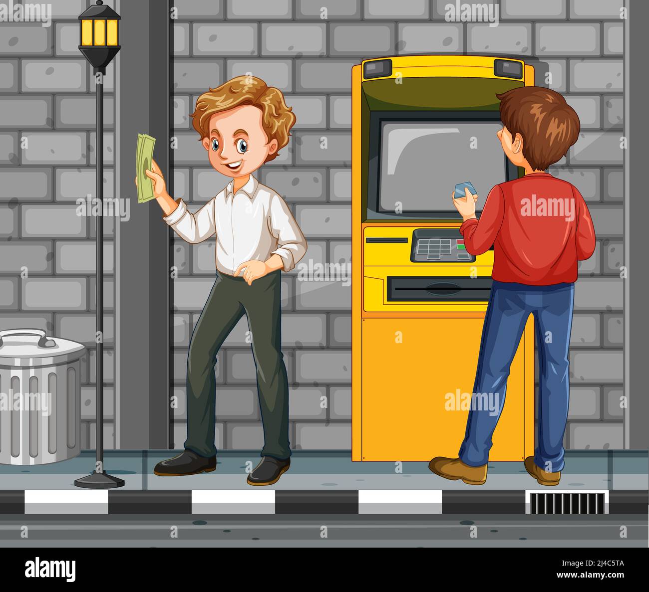 ATM machine street scene with people illustration Stock Photo - Alamy
