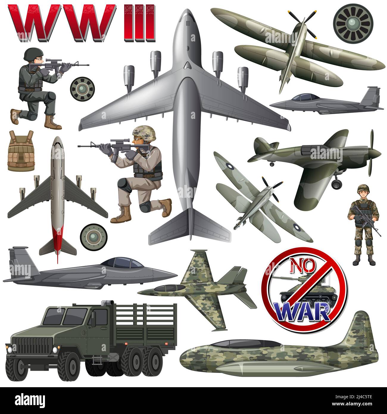 Military elements and vehicles set illustration Stock Photo - Alamy