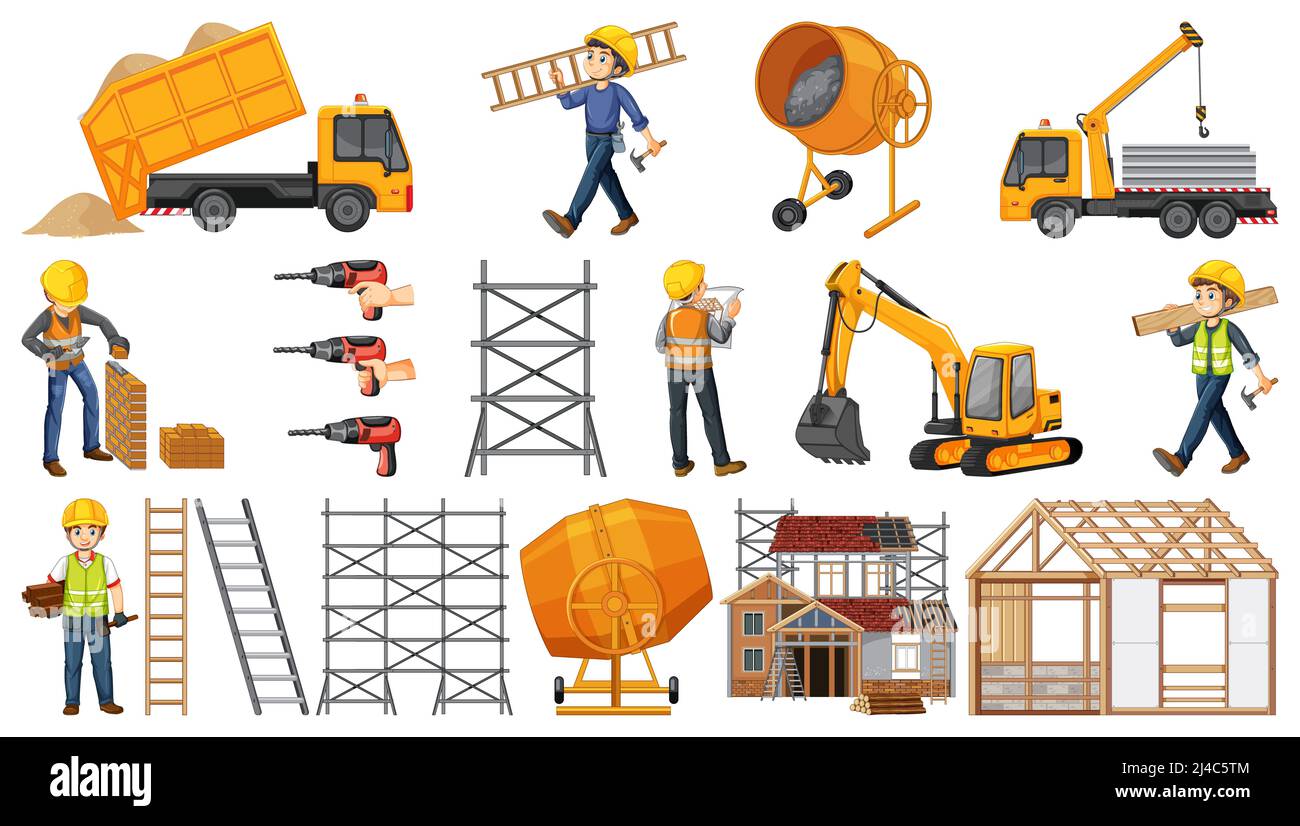 Set of construction site objects illustration Stock Photo - Alamy