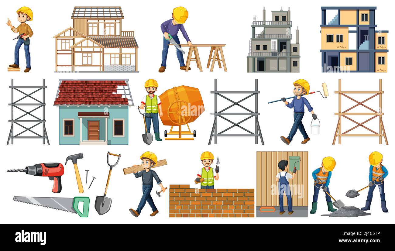 Set of construction site objects illustration Stock Photo - Alamy