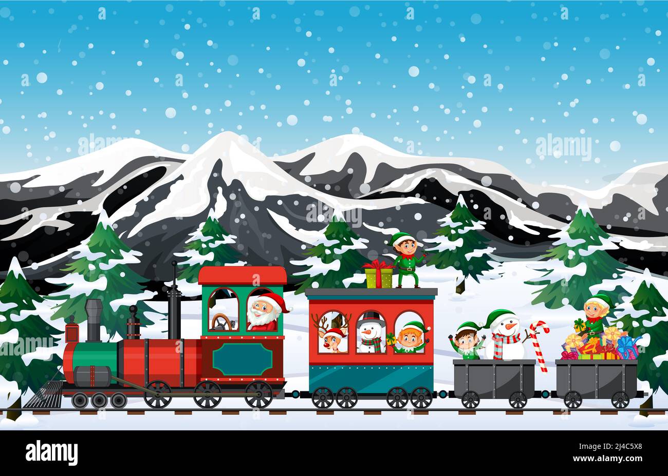 Holiday transportation vector illustration winter landscape train hi ...