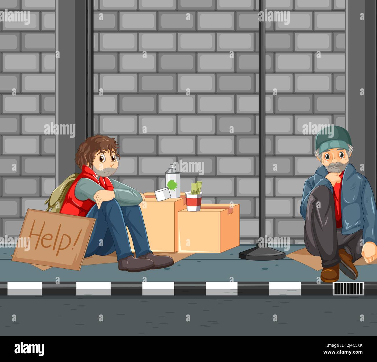 Homeless people in the city illustration Stock Photo - Alamy