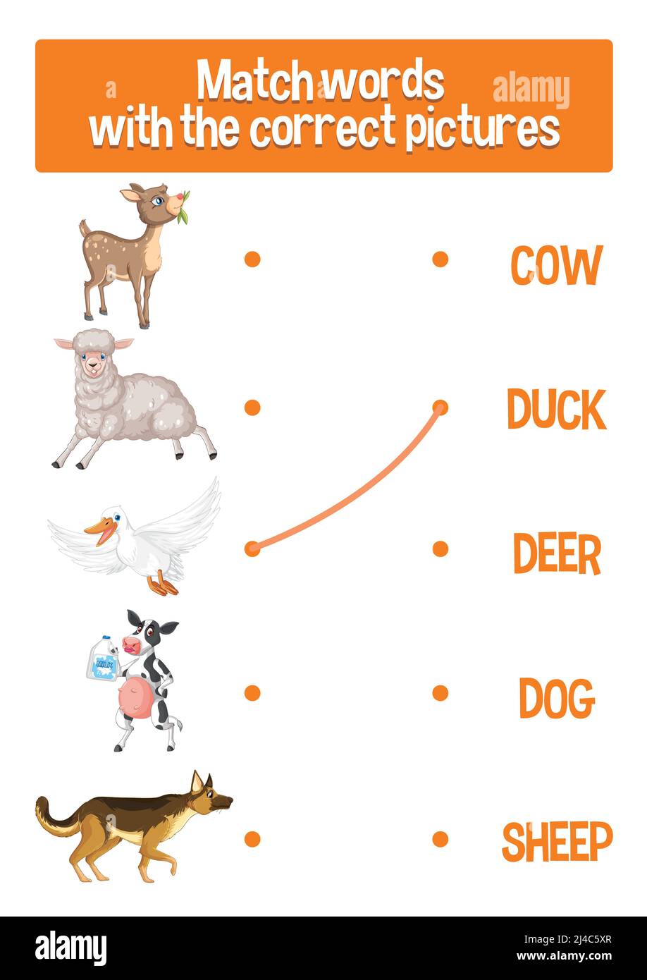 Worksheet design for matching words illustration Stock Photo - Alamy