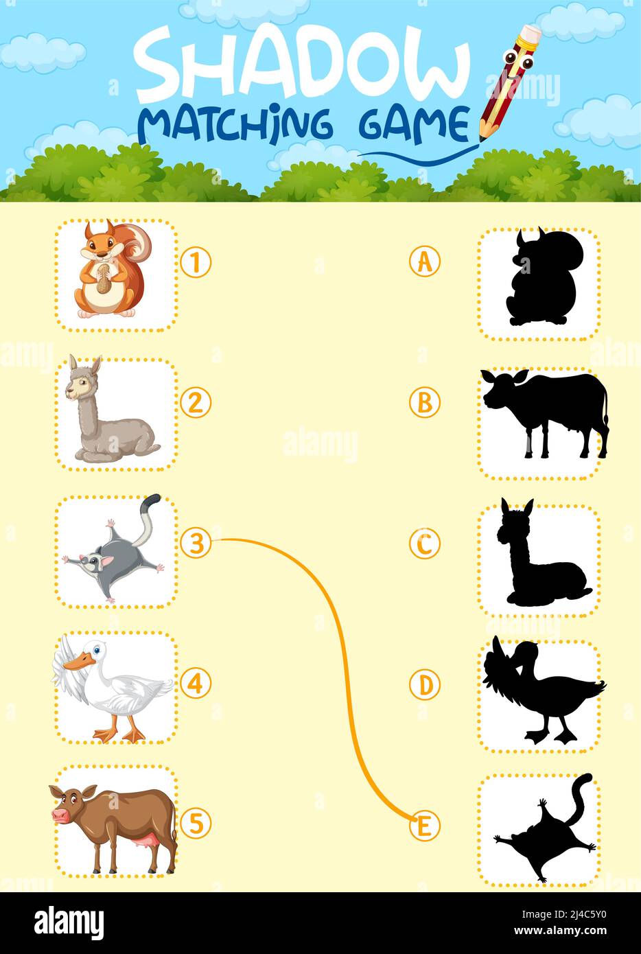 Shadow matching game template illustration Stock Photo - Alamy
