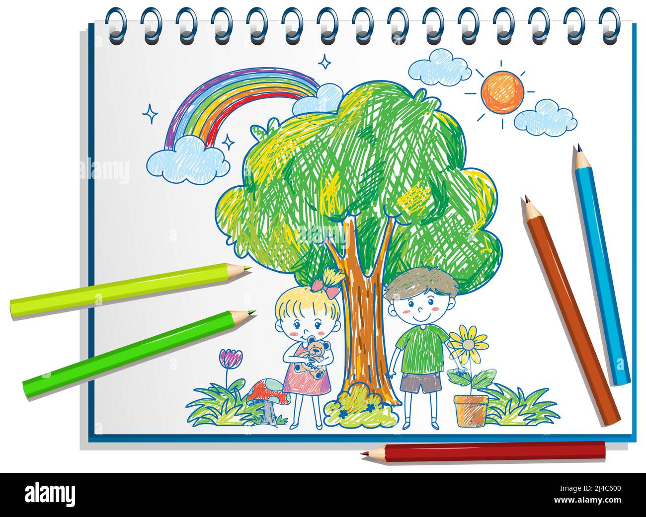 Hand drawn coloured crayon on paper illustration Stock Photo - Alamy