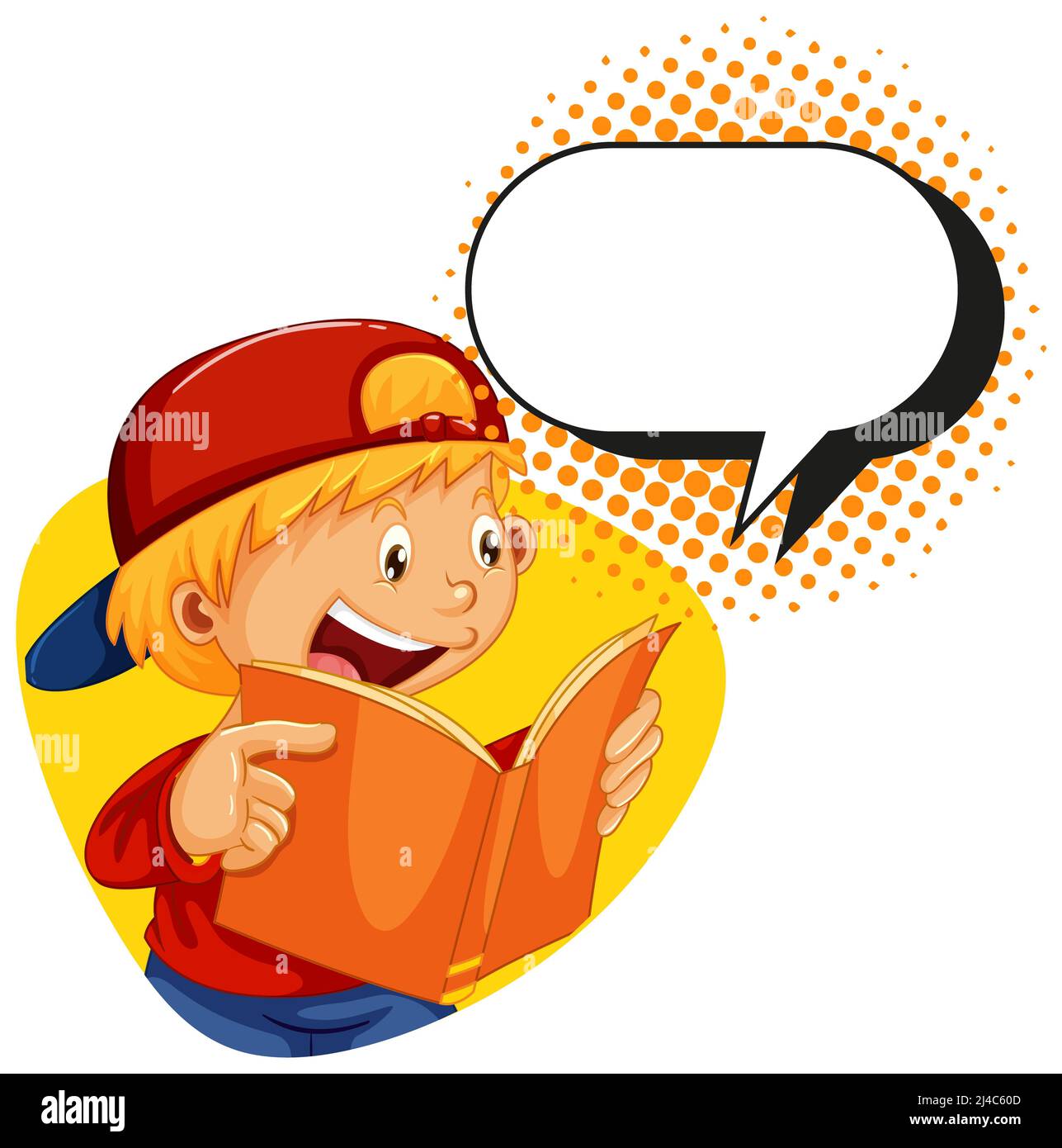 Speech bubble template with boy reading book illustration Stock Photo ...