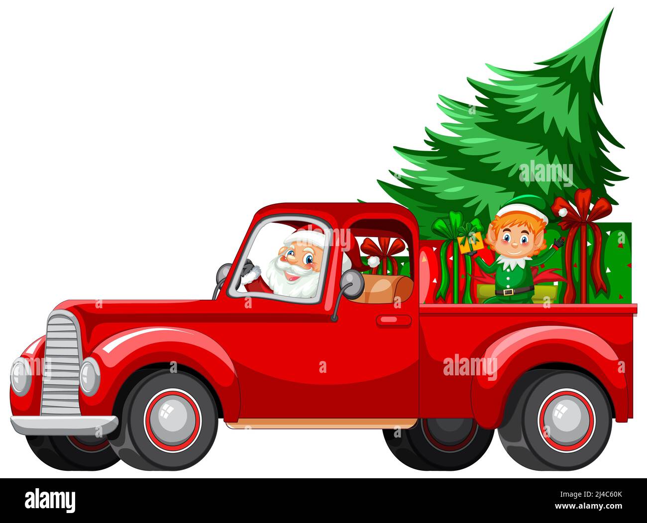 Delivery Christmas gift on red truck illustration Stock Photo - Alamy