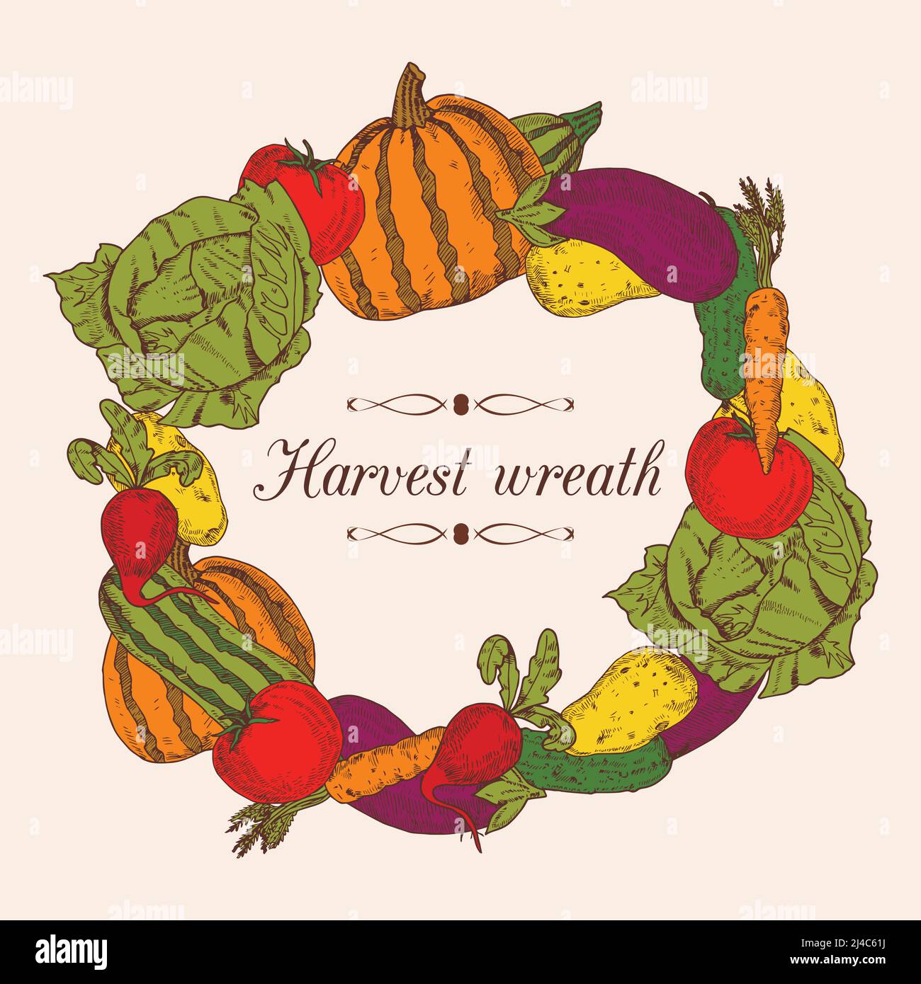 Colorful decorative frame in shape of round wreath from fresh ...
