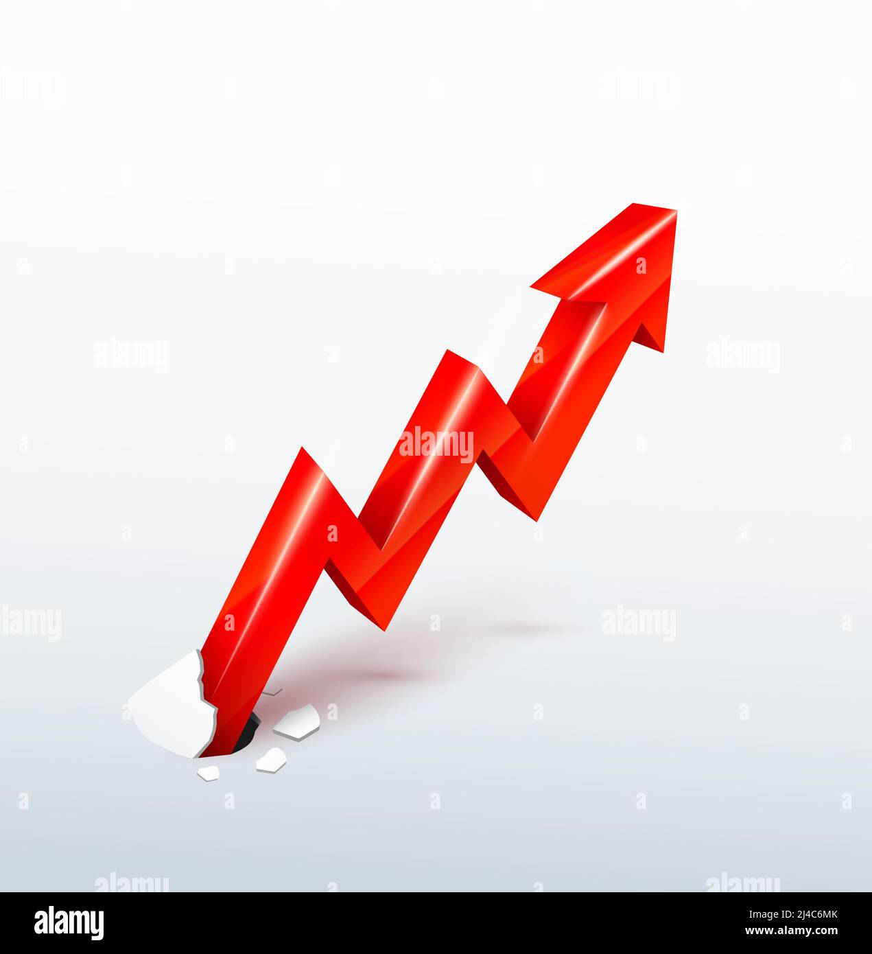 Vector 3d rising red arrow breaks through surface, concept of ...