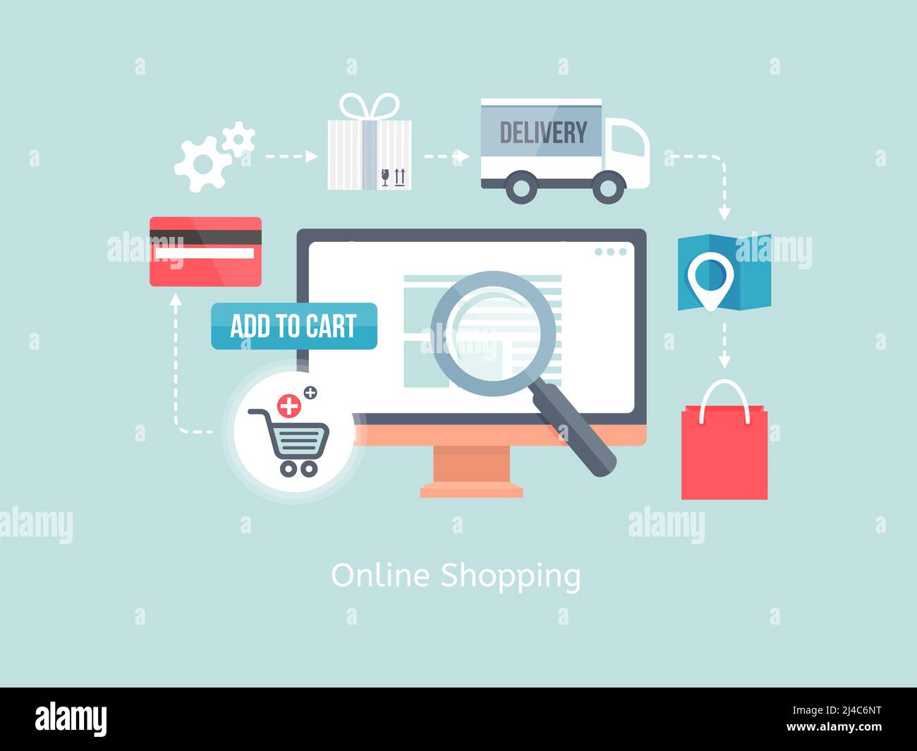 vector buying online and e-commerce poster concept with icons Stock ...