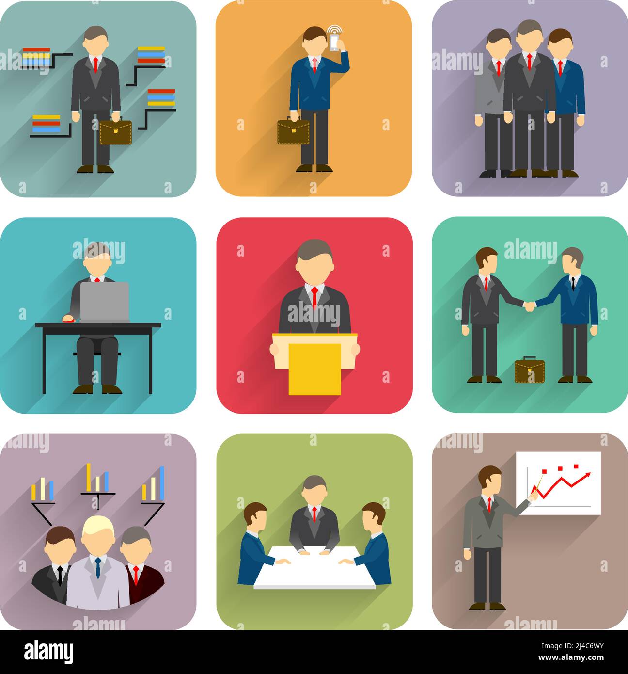 Vector business people in flat style. Meeting, conference and ...