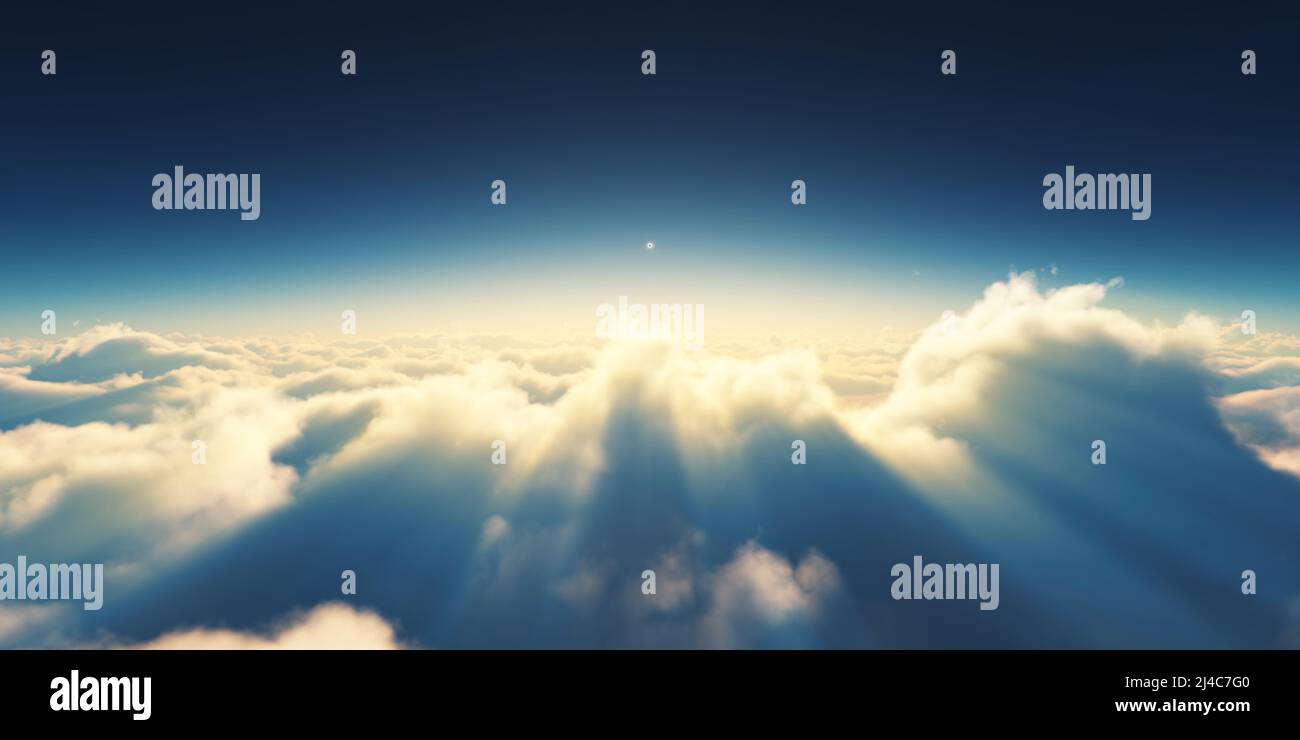 above clouds sunrise sun ray illustration, 3d rendering Stock Photo - Alamy