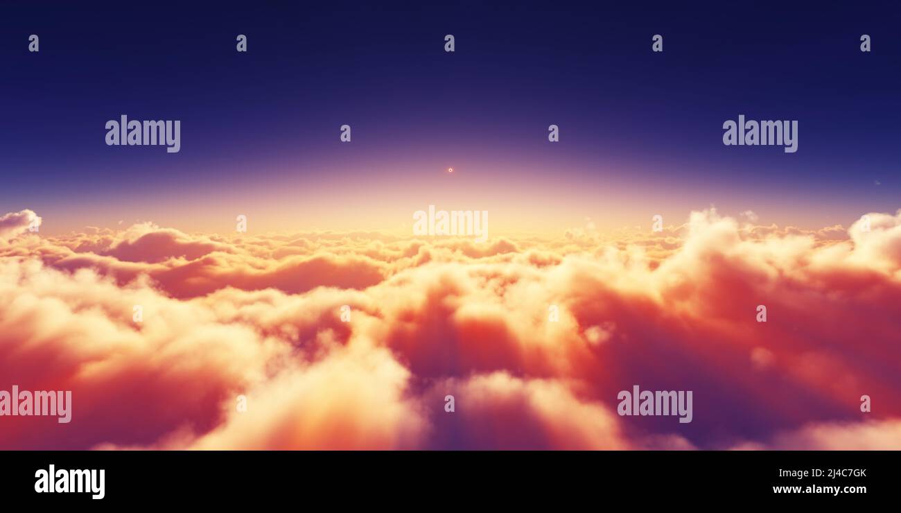 above clouds sunrise sun ray illustration, 3d rendering Stock Photo - Alamy