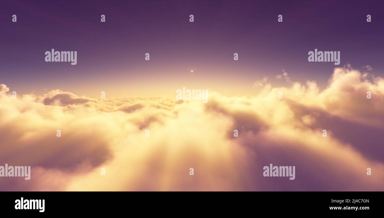 above clouds sunrise sun ray illustration, 3d rendering Stock Photo - Alamy