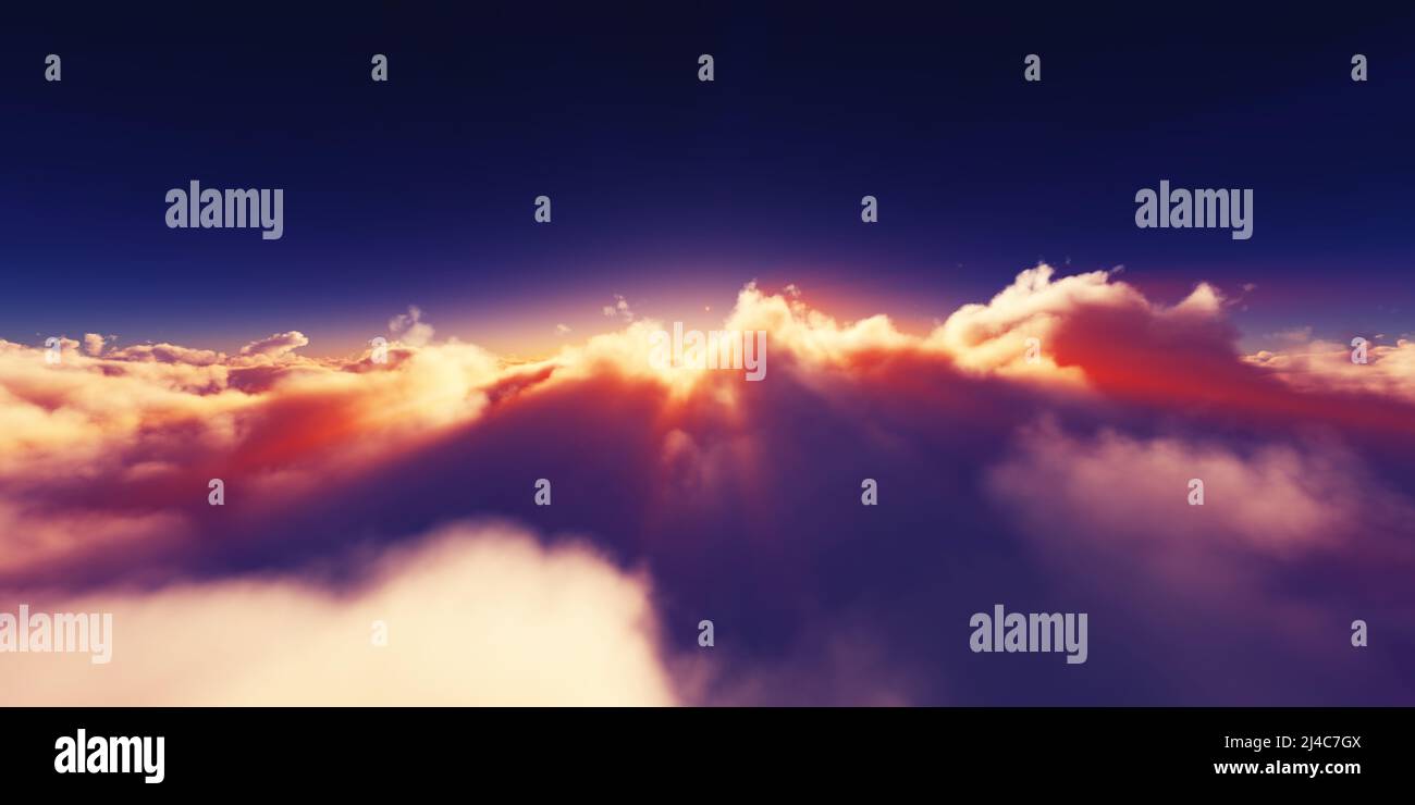 above clouds sunrise sun ray illustration, 3d rendering Stock Photo - Alamy