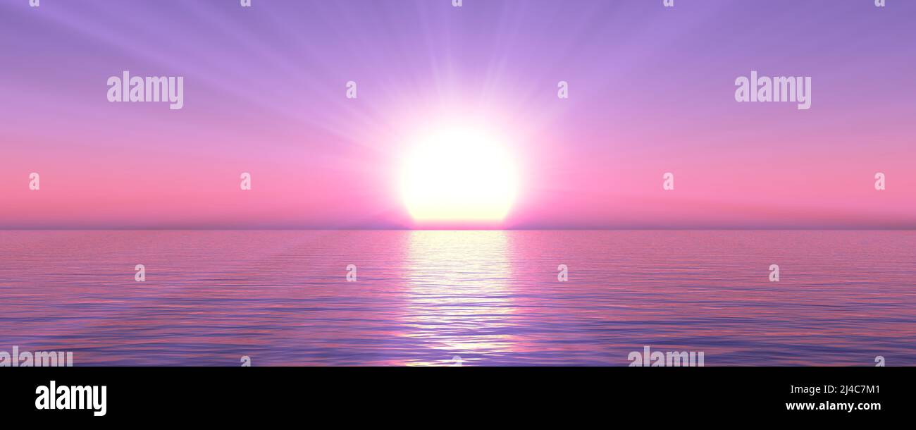 sunset sea sun ray clear sky, 3d rendering illustration Stock Photo - Alamy