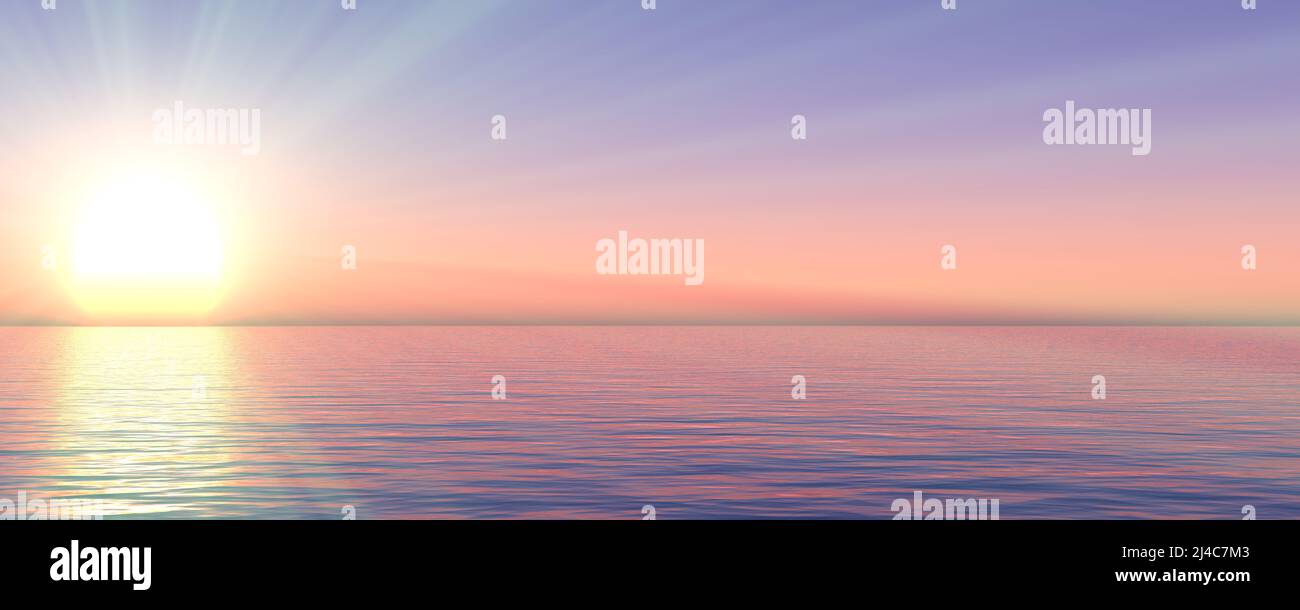 sunset sea sun ray clear sky, 3d rendering illustration Stock Photo - Alamy
