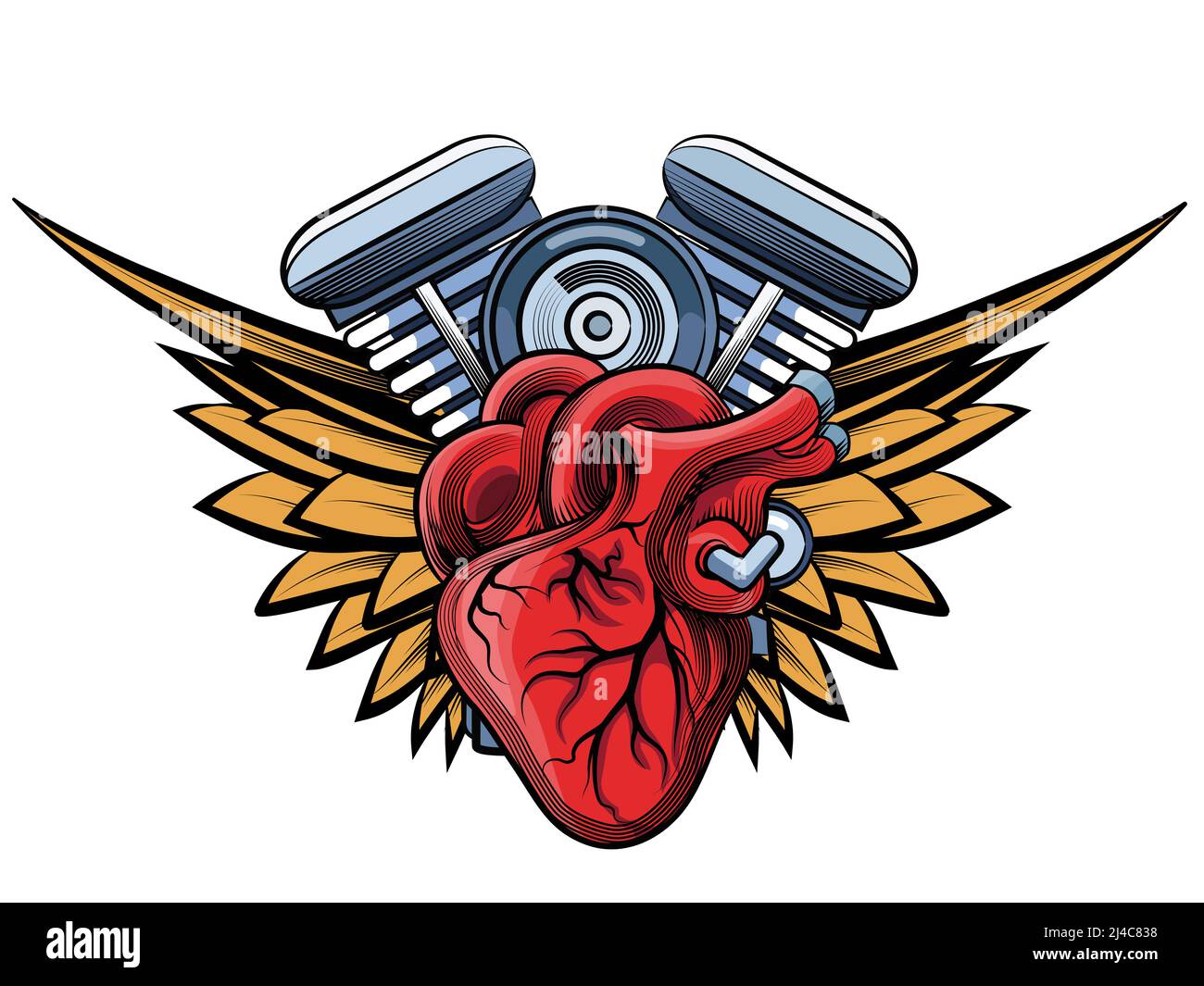vector motorcycle engine with wings tatoo label Stock Vector Image ...