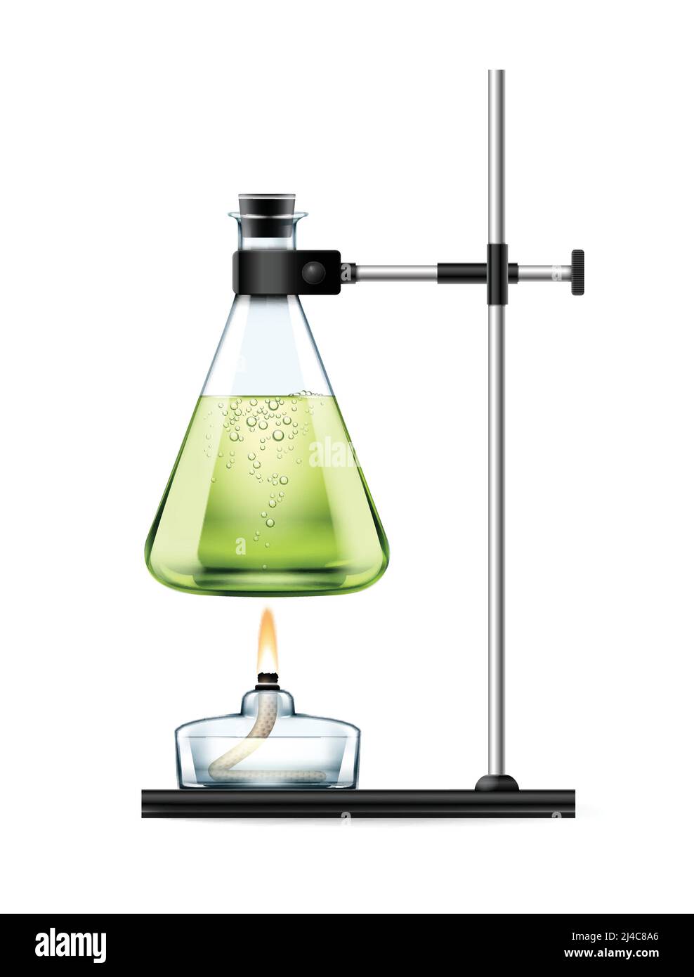 Vector chemical laboratory stand with glass flask full of green liquid ...
