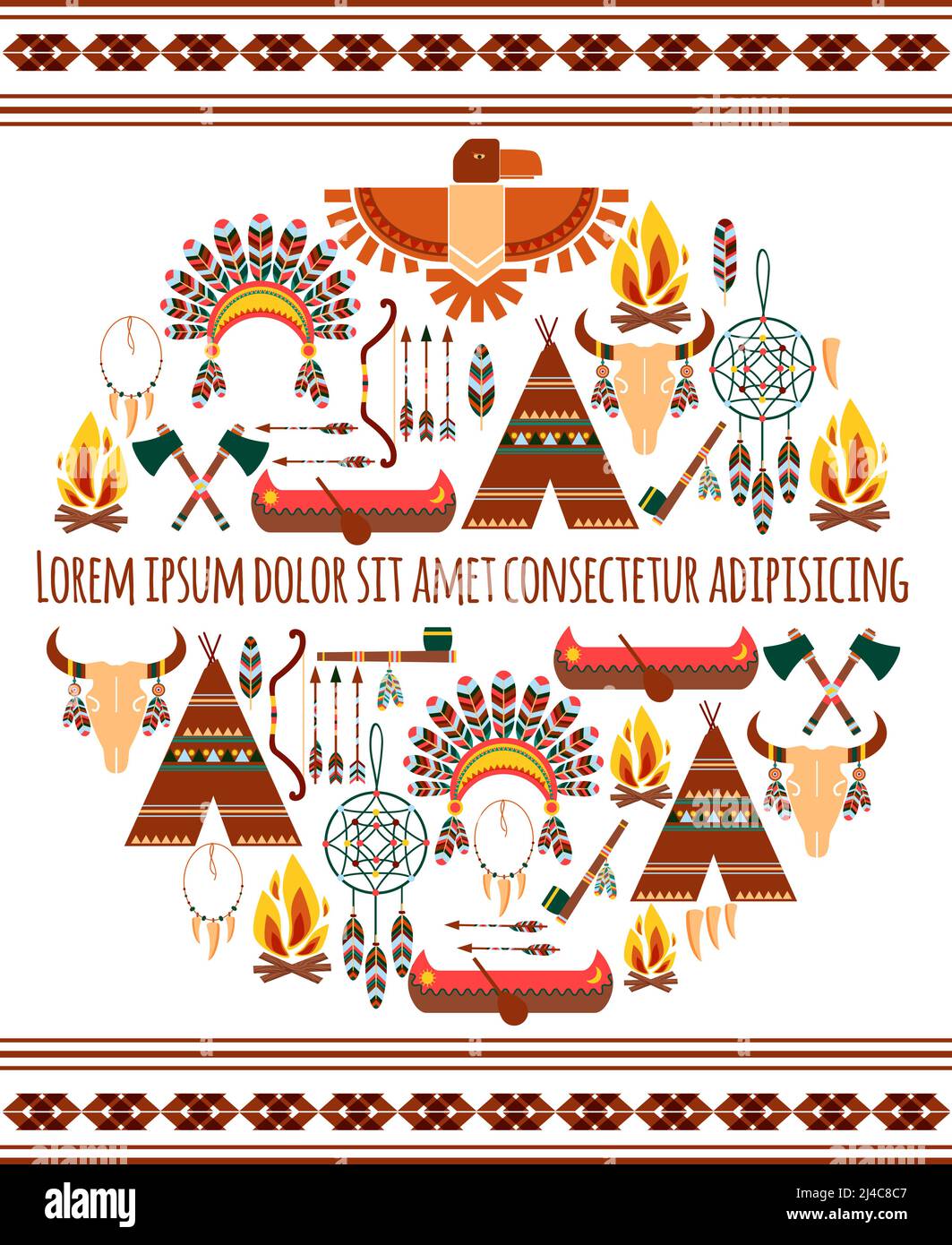 Attractive Seamless Colored Tribal American Badge Label Isolated White ...