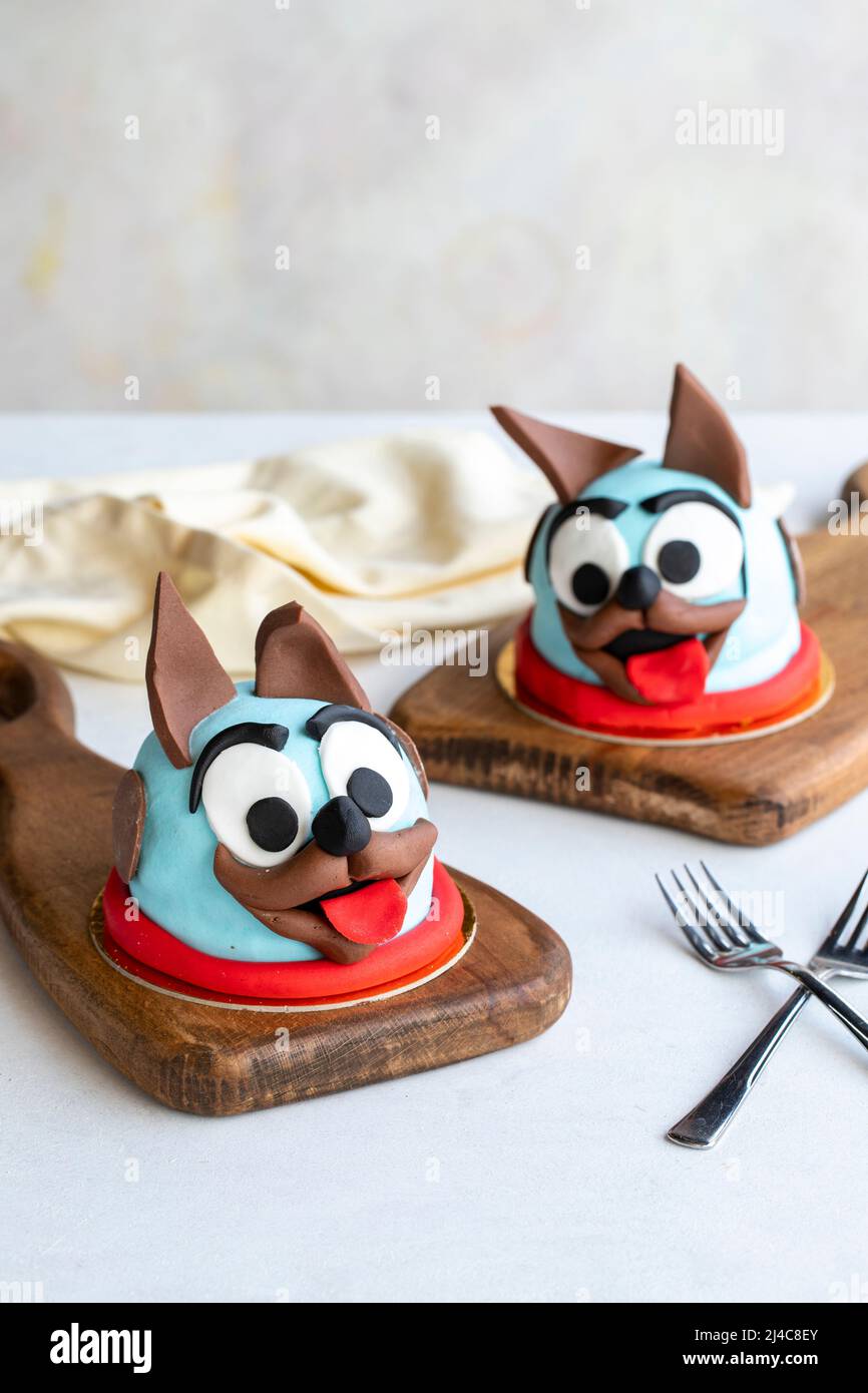 Dog design cake. Design cake with dog face on a white background ...