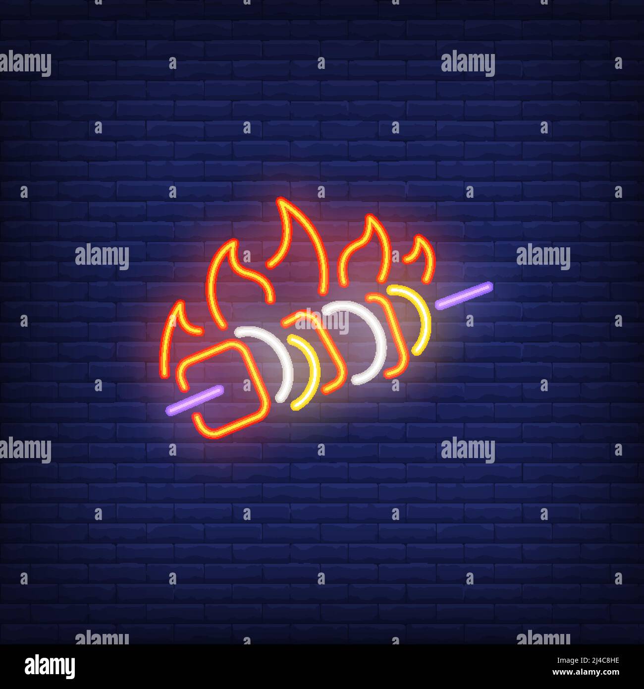 Kebab neon sign with fire flames. Grill, barbeque, dinner concept ...