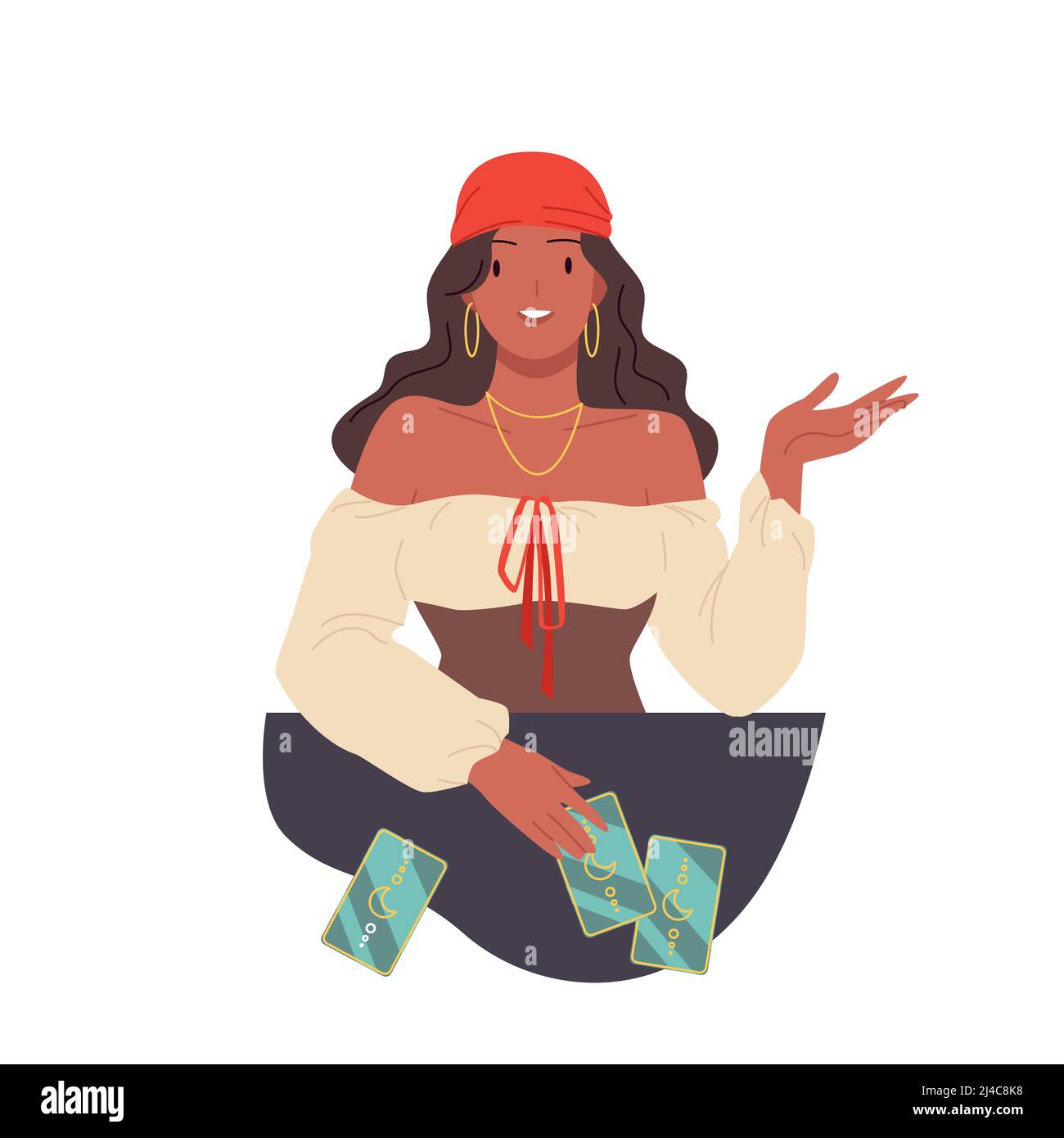 Gypsy woman reading tarot cards, girl fortuneteller sitting at table to ...